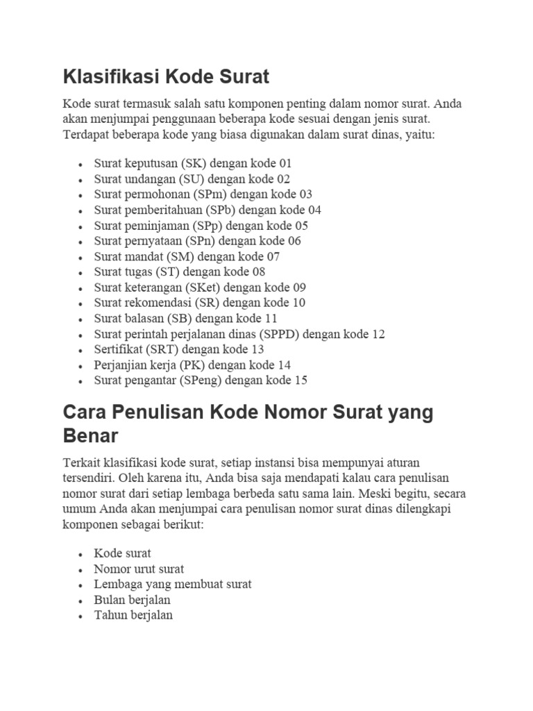 Penulisan Kode Surat | PDF