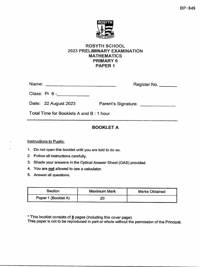 P6 Maths 2023 SA2 Rosyth | PDF