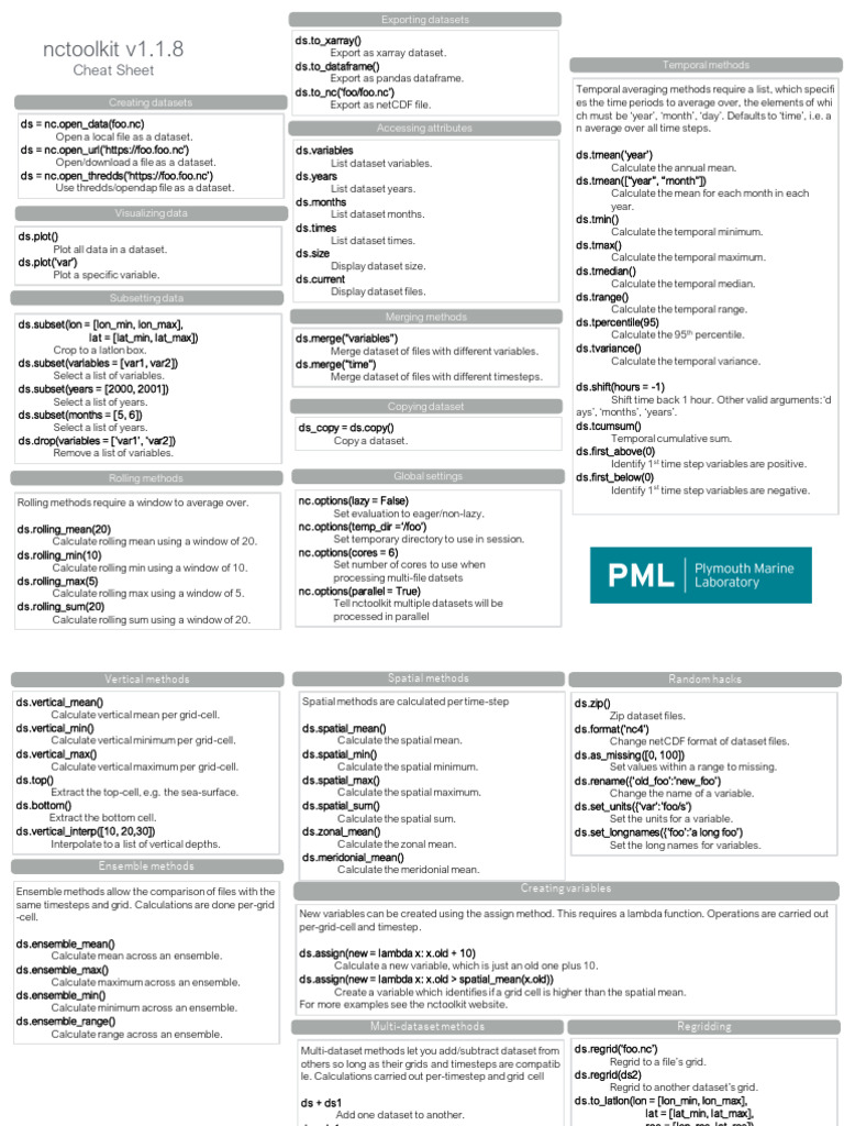 Nctoolkit Cheatsheet | PDF | Mean | Computing