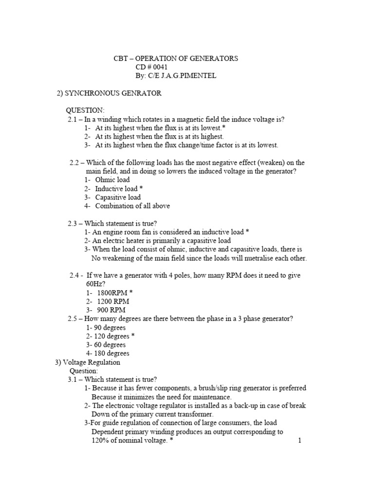 CBT - Operation of Generators CD#0041 | Download Free PDF | Electric ...