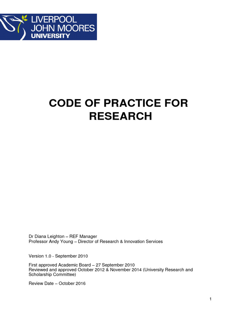 ETHICS LJMU Code of Practice For Research | PDF | Institutional Review ...