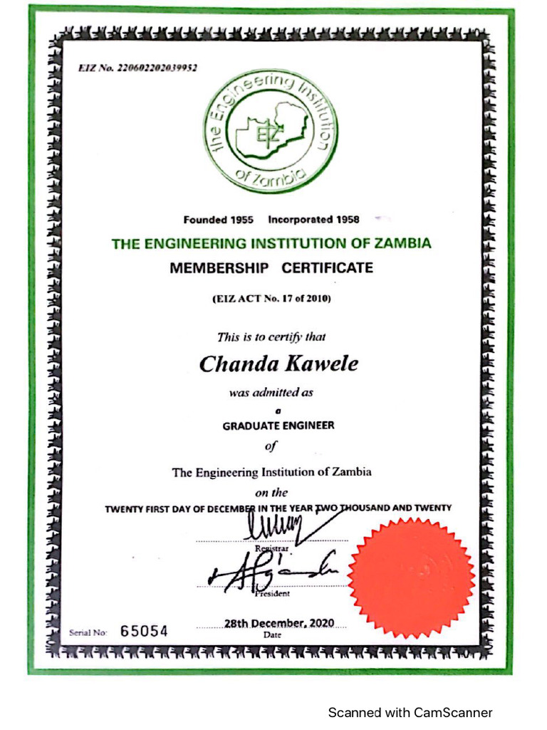 Chanda Kawele EIZ Certificate. | PDF