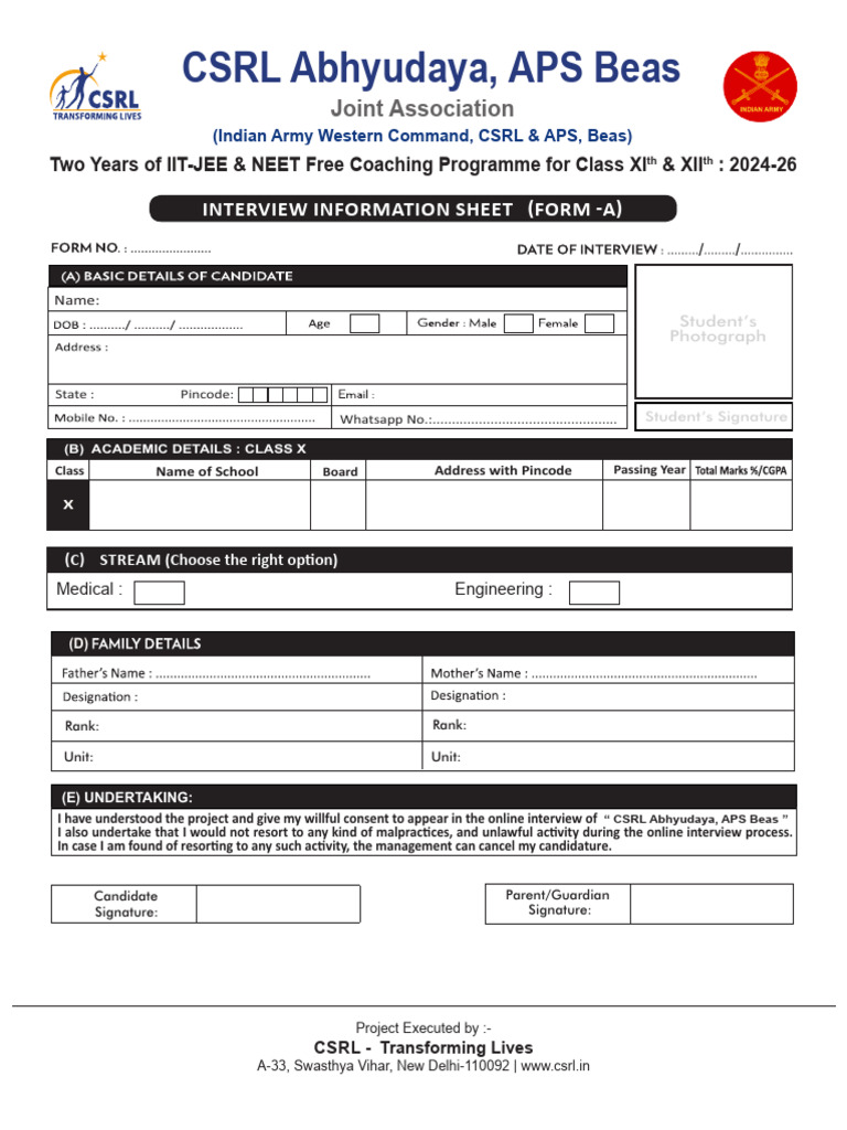 Interview Information Sheet 2024-25 Form A (1) | Download Free PDF ...