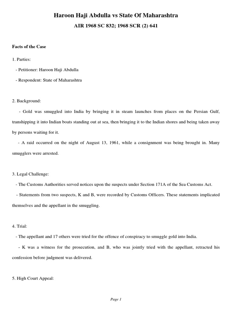 Haroon Haji Abdulla Case Summary 1968 | PDF | Confession (Law) | Appeal