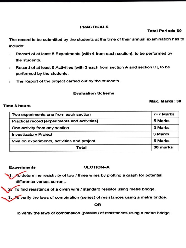 PRACTICALS & ACTIVITIES For Class-12, 2023-24 | PDF | Electrical ...