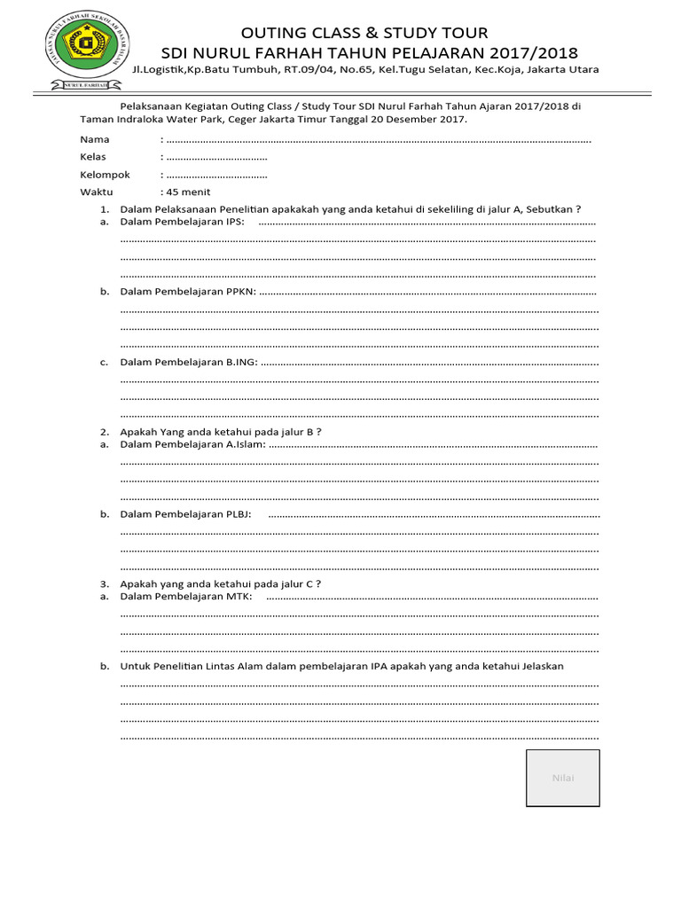 Soal Pelaksanaan Kegiatan Outing Class 2017 | PDF | Art