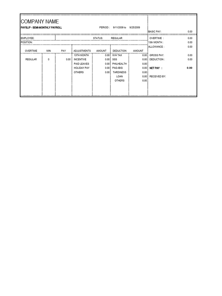 Semi-Monthly Payslip Template | PDF