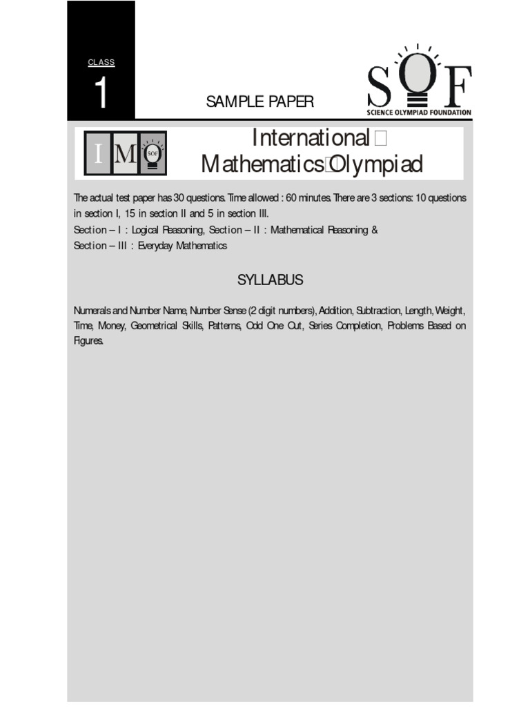 Class 1 Imo 2 Download Free Pdf Mathematics