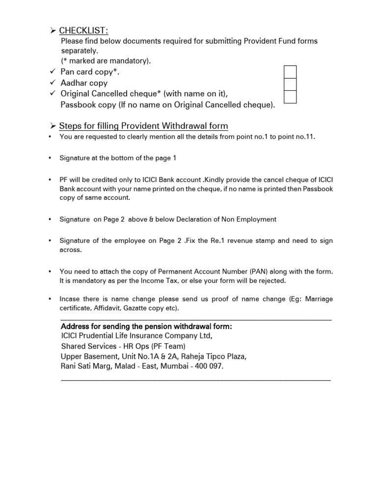 PF Withdrawl Sample Form | PDF | Cheque | Financial Services