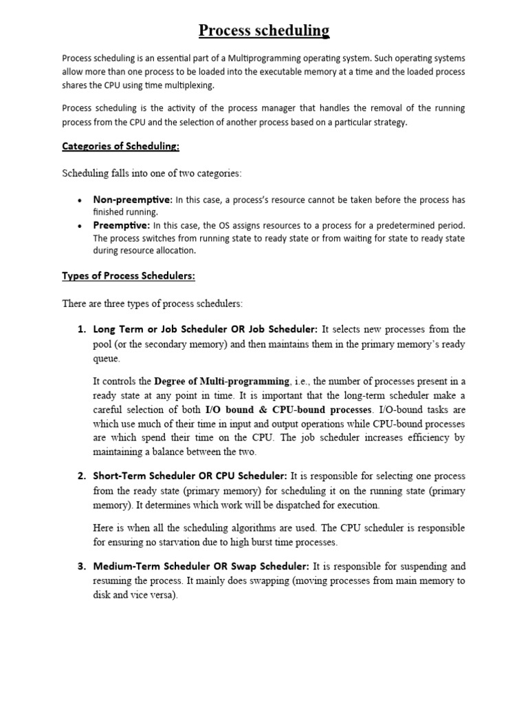 Process Scheduling And Algorithms Pdf Scheduling Computing Process Computing 5429