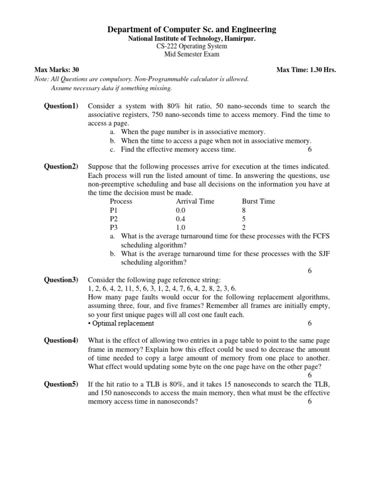 OS Mid Term 2021 | PDF | Computer Science | Computing