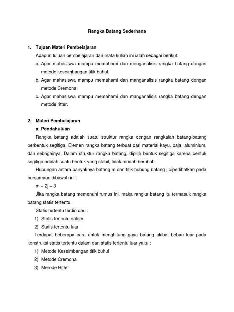 Pert. 10 Rangka Batang Sederhana Metode Titik Buhul | PDF