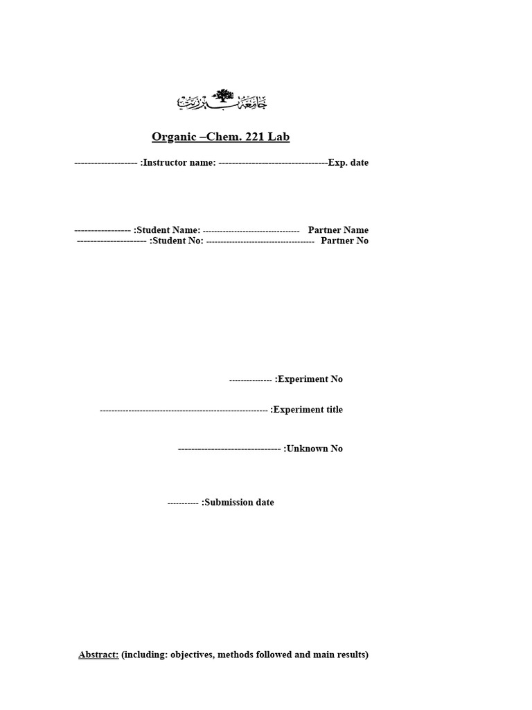 CHEM 221-Report Form-2024 | PDF | Experiment | Physical Sciences