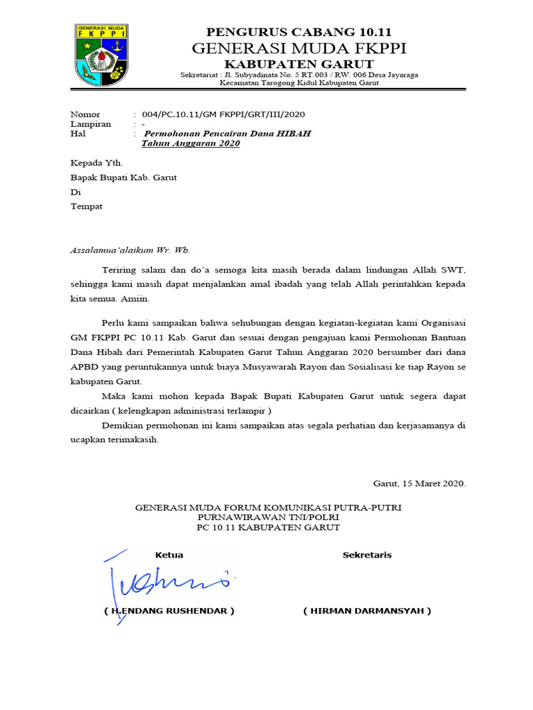 Surat Permohonan Pencairan Anggaran 2020 | PDF