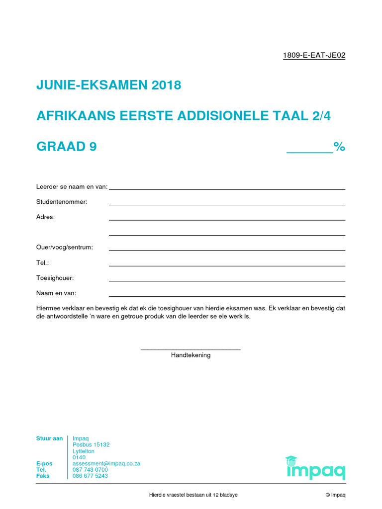 2018-EAT-Graad 09-Junie Eksamen - Vraestel 2 | PDF