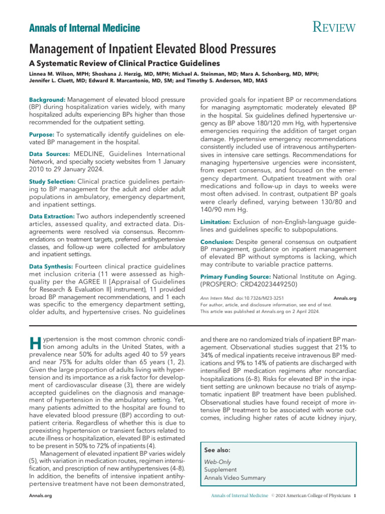 Management of Inpatient Elevated Blood Pressures (1) | PDF ... Management of Inpatient Elevated Blood Pressures (1) | PDF ...