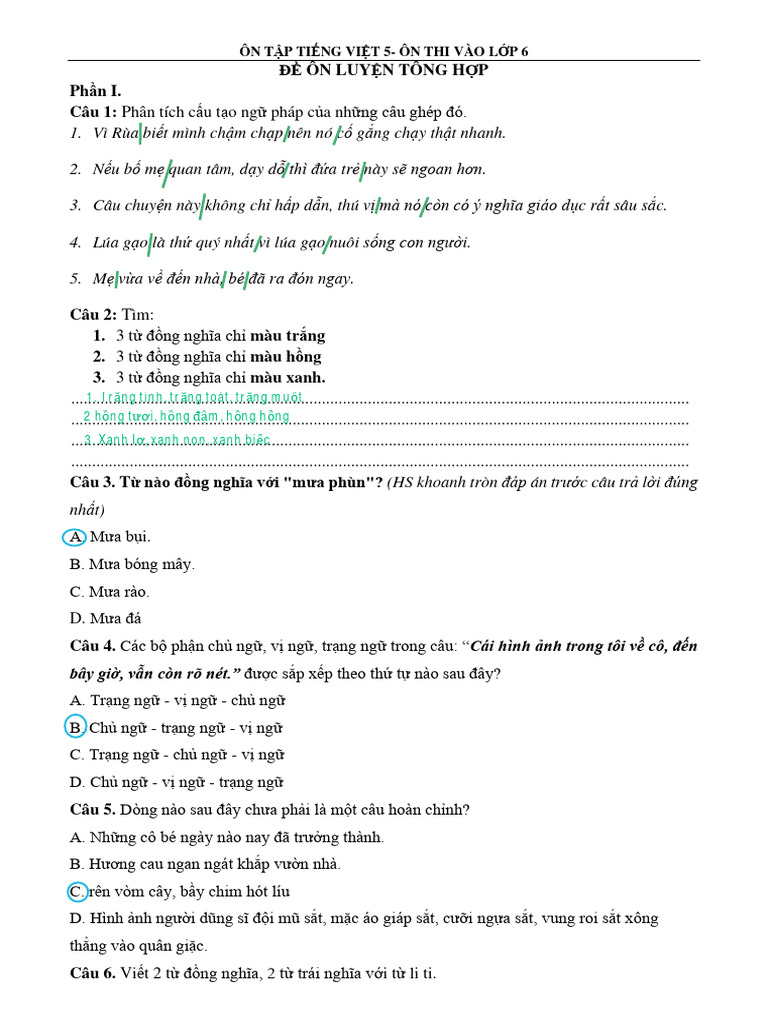 Đề luyện tăng cường - tV5 | PDF