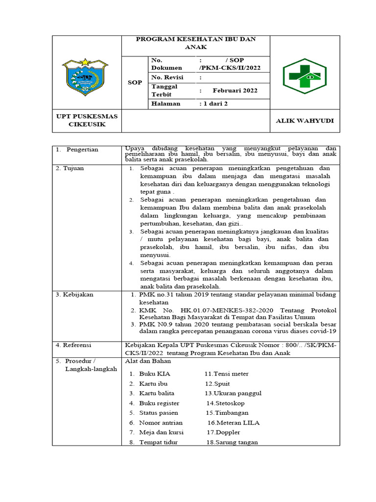 Sop Program Kesehatan Ibu Dan Anak | PDF