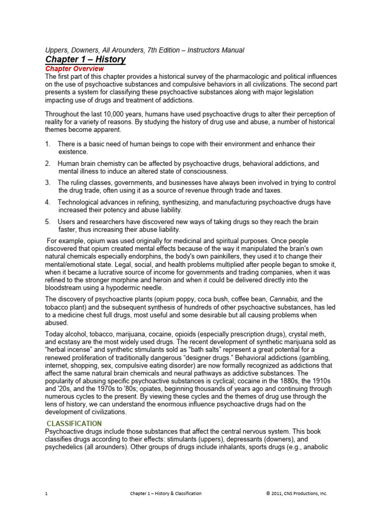 Uppers, Downers, All Arounders, 7th Edition - Instructors Manual Chapter 1 - History | PDF ...