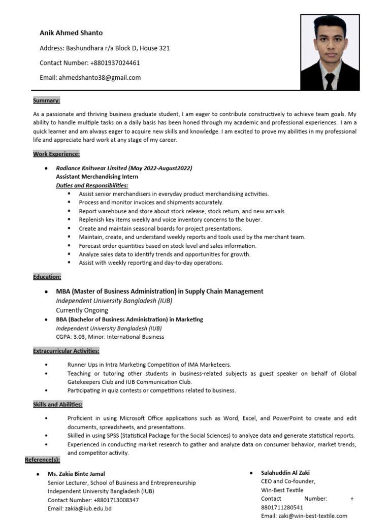 Anik Ahmed Shanto - Resume | PDF | Spss | Business