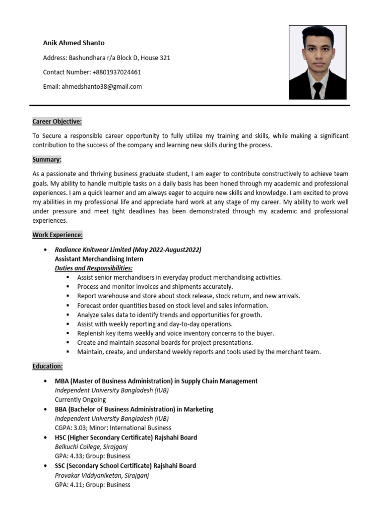 Anik Ahmed Shanto - CV | PDF | Spss | Business
