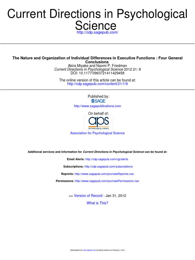 The Nature and Organization of Individual Differences in Executive Functions: Four General ...