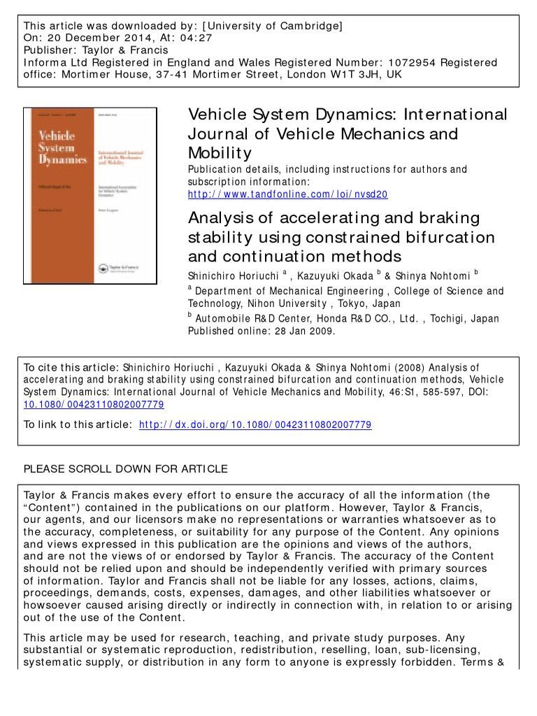 Vehicle Stability Analysis Methods | PDF | Physics | Classical Mechanics