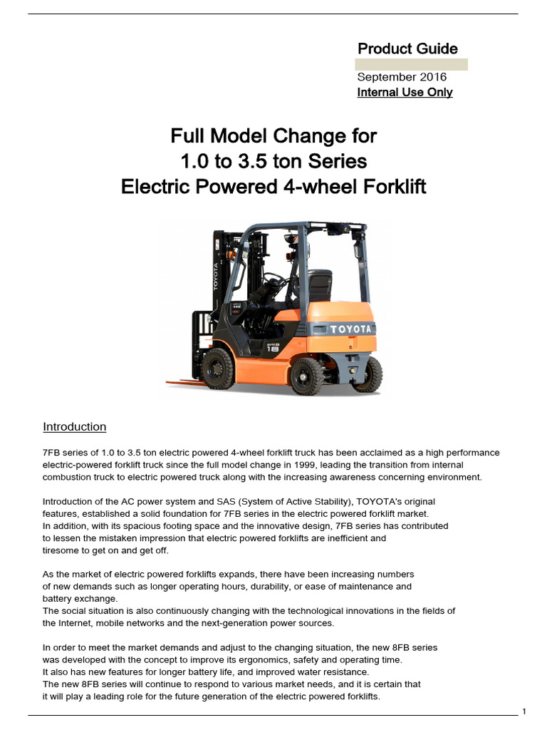 Toyota 8FB Series Forklift Overview | PDF | Seat Belt | Battery Charger