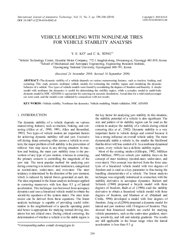 Vehicle Modeling With Nonlinear Tyres For Vehicle Stability Analysis | PDF | Stability Theory ...