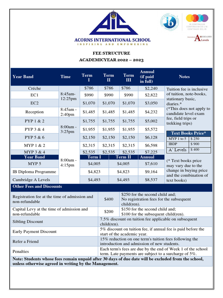 Fee Structure AIS 2022 23 - PDF | PDF | Fee | Cheque