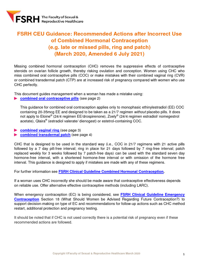 FSRH Ceu Recommended Actions After Incorrect Use of CHC March 2020 ...