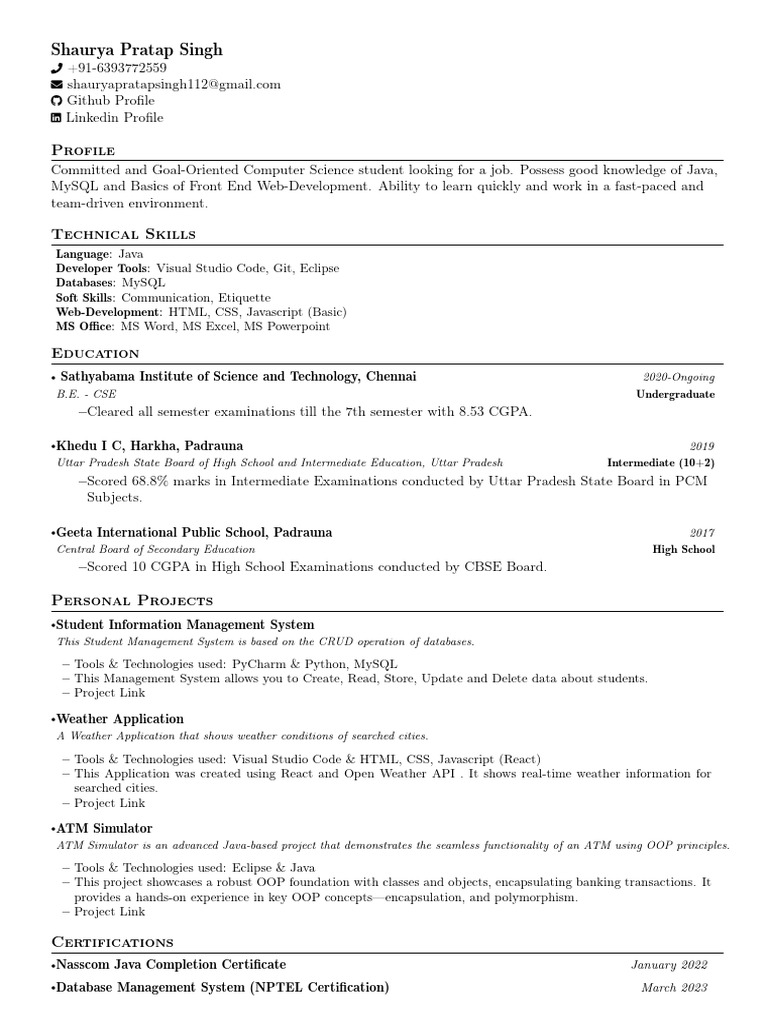 ShauryaPratapSingh Resume | PDF | Object Oriented Programming | Web Development