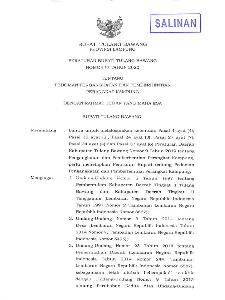 Perbup Nomor 10 Tahun 2020 | PDF