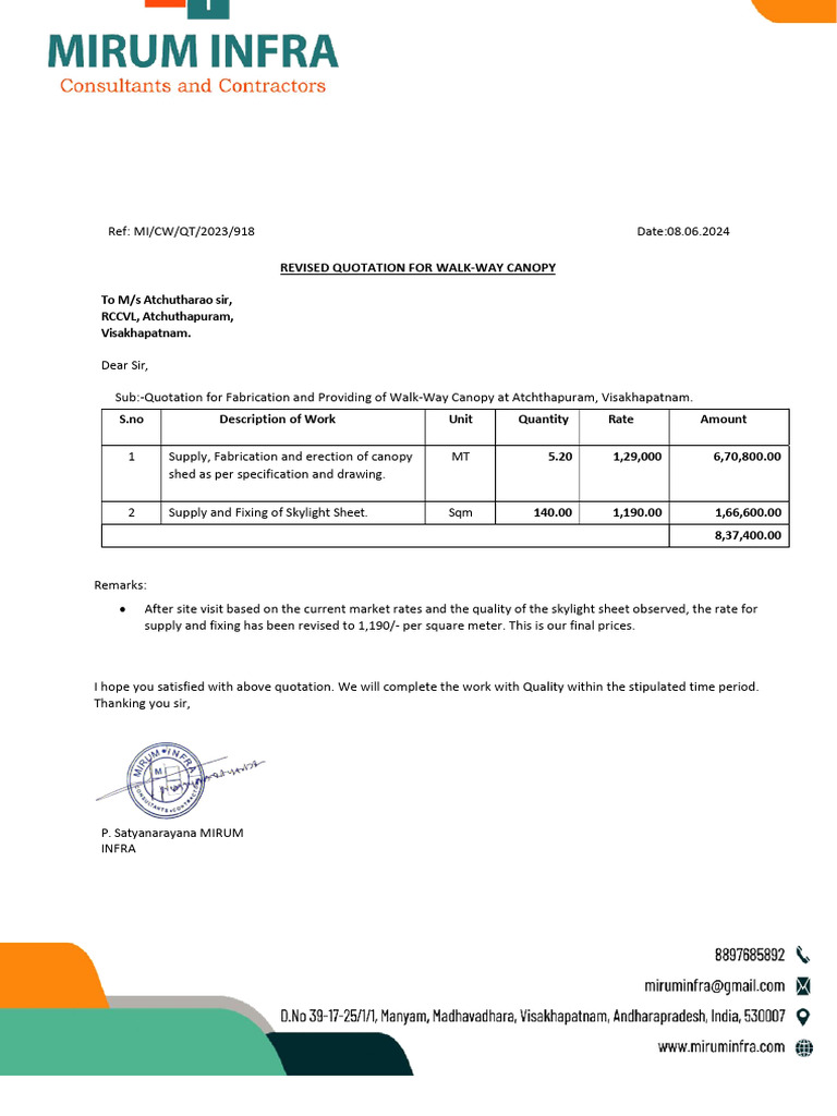 Rev - Quotation For Canopy | PDF