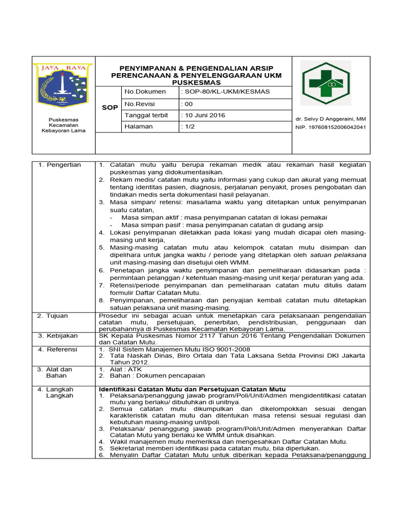 5.1.4.1 SOP Penyimpanan Arsip Perencanaan | PDF