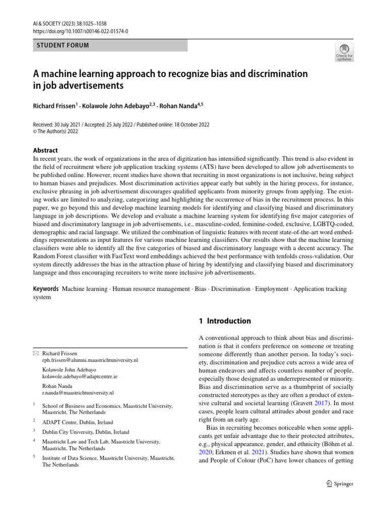 A Machine Learning Approach To Recognize Bias and Discrimination in Job ...