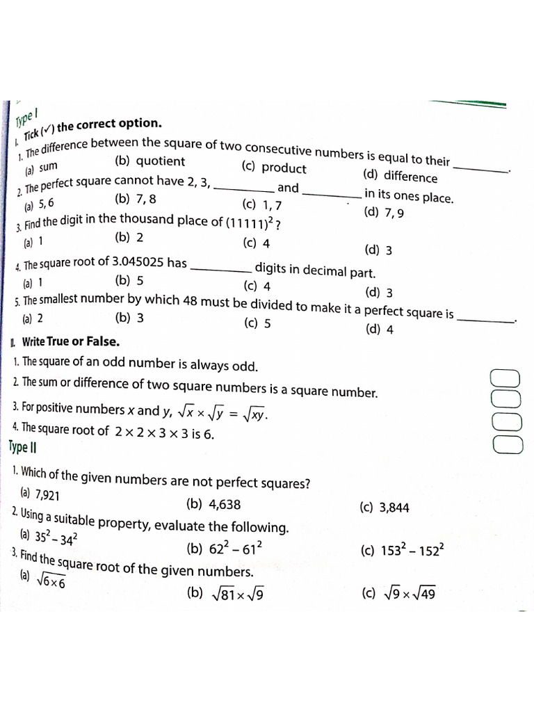 Square and square root worksheet | PDF