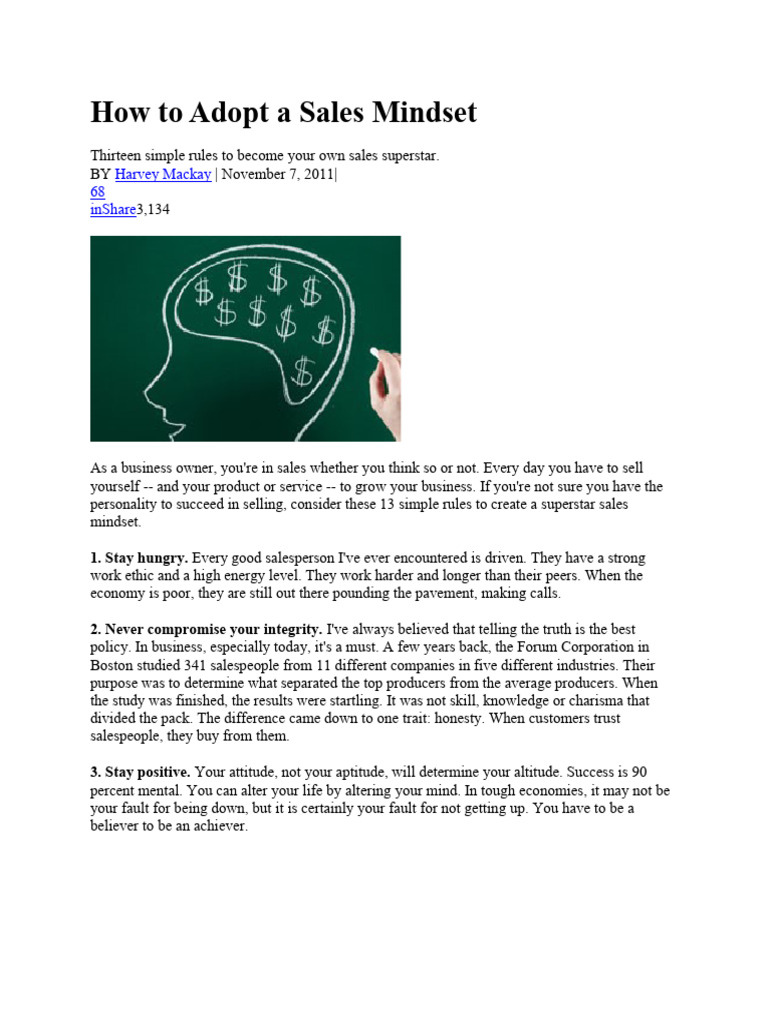 Sales Mindset Article | PDF | Sales | Cognition