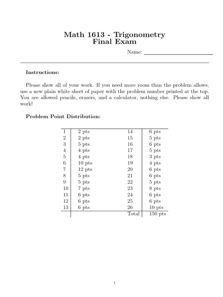 TRIGO EXAM 1 | Download Free PDF | Elementary Mathematics | Euclidean ...