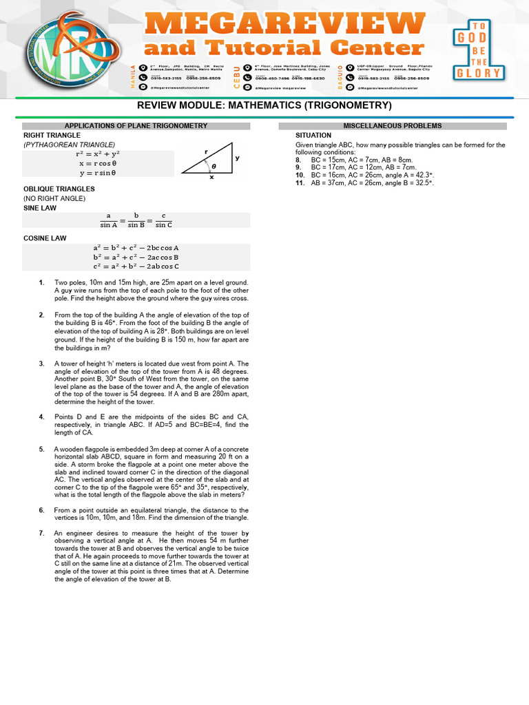Review Module 02 Trigonometry Part 2 Pdf Triangle Trigonometry