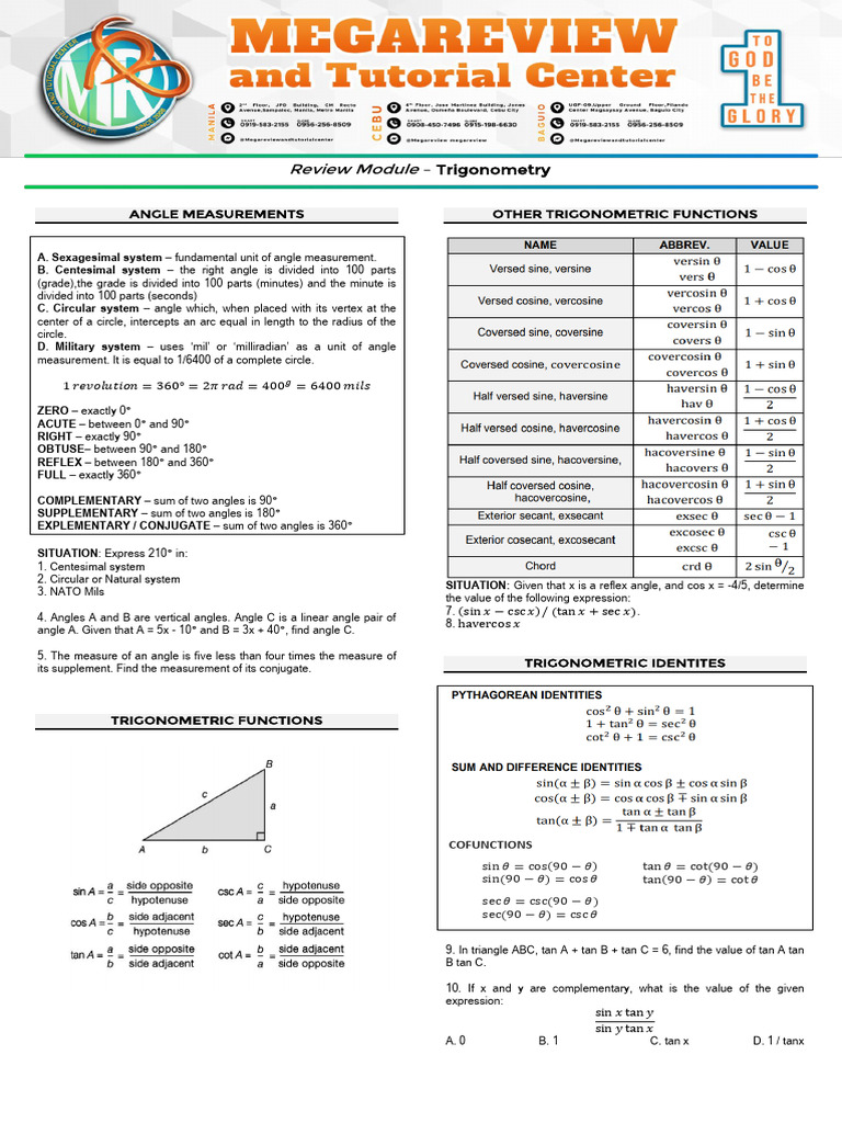 Review Module 02 - Trigonometry (Part 1) | PDF | Angle | Trigonometry