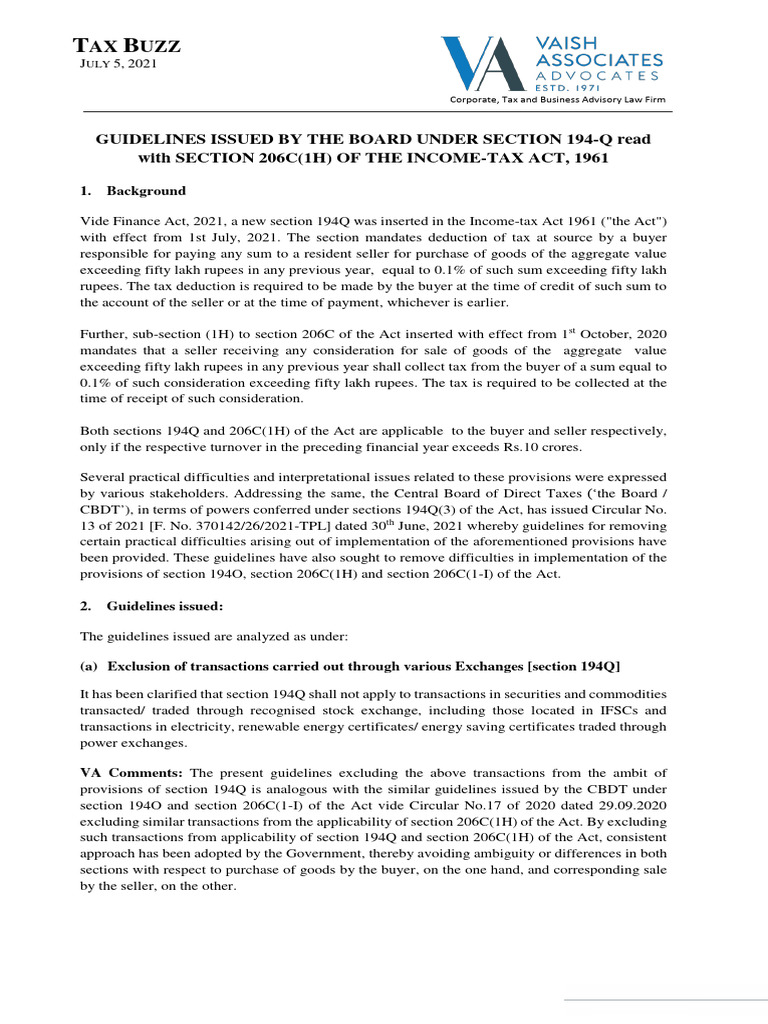 Guidelines Issued by The Board Under Section 194 Q Read With Section ...
