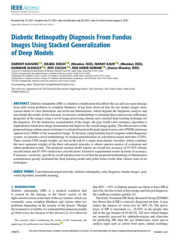 IEEE Access 2021- Diabetic Retinopathy Diagnosis From Fundus Images ...