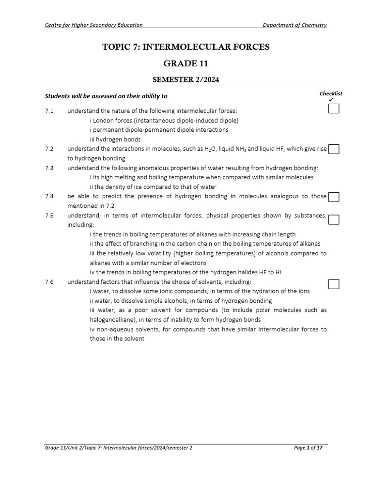 Intermolecular Forces Notes | PDF | Intermolecular Force | Chemical Bond