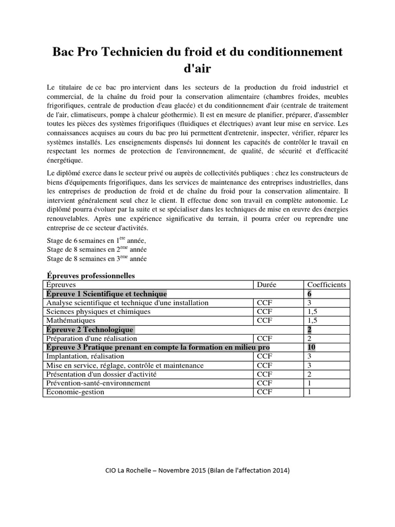 Bac Pro Technicien Du Froid Et Du Conditionnement D Air | PDF ...