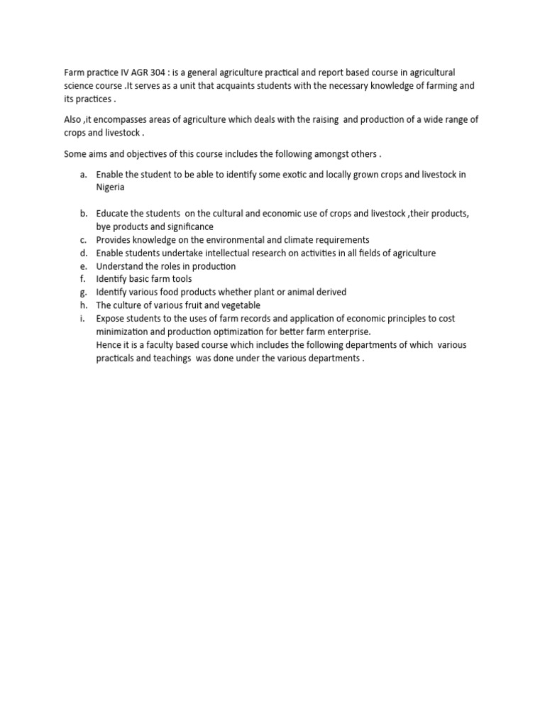Farm Practice IV AGR 304 | PDF | Agriculture | Information