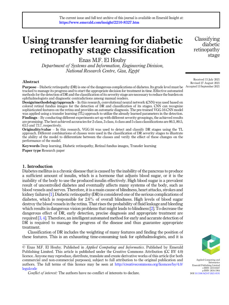 Using Transfer Learning For Diabetic | PDF | Deep Learning | Cognitive Science