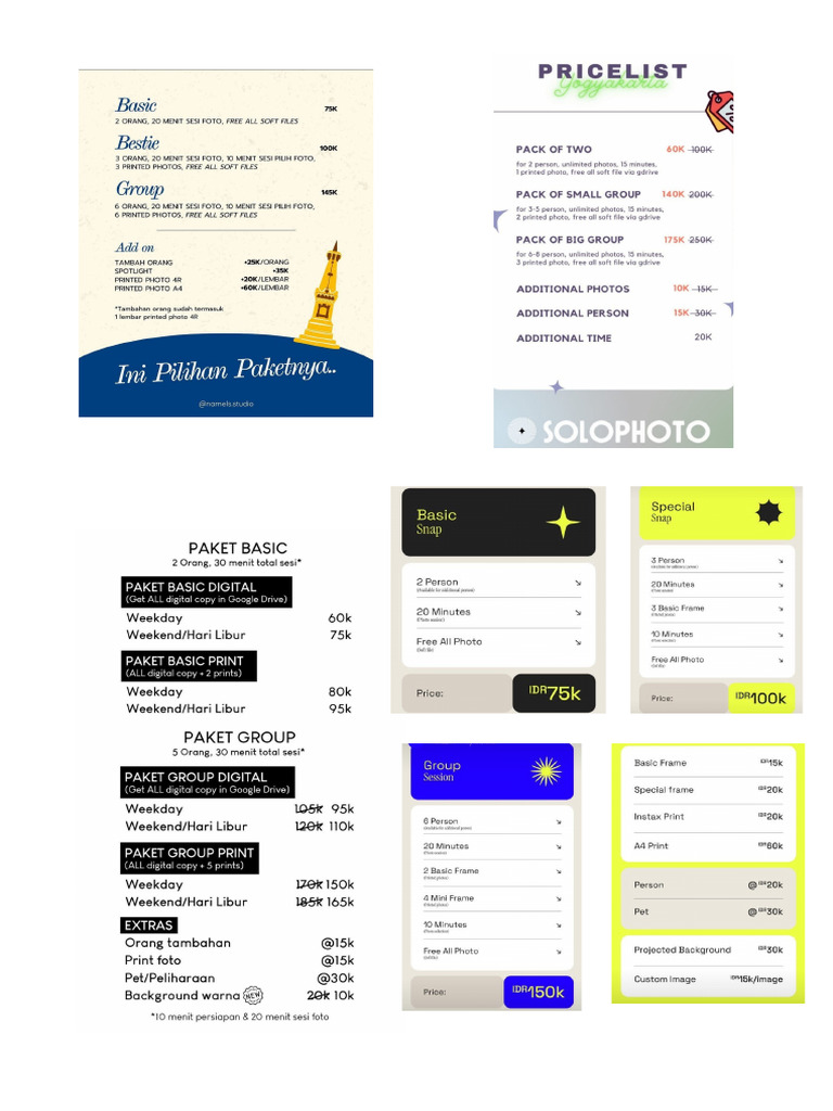 Daftar Harga Kompetitor Photo Studio | PDF