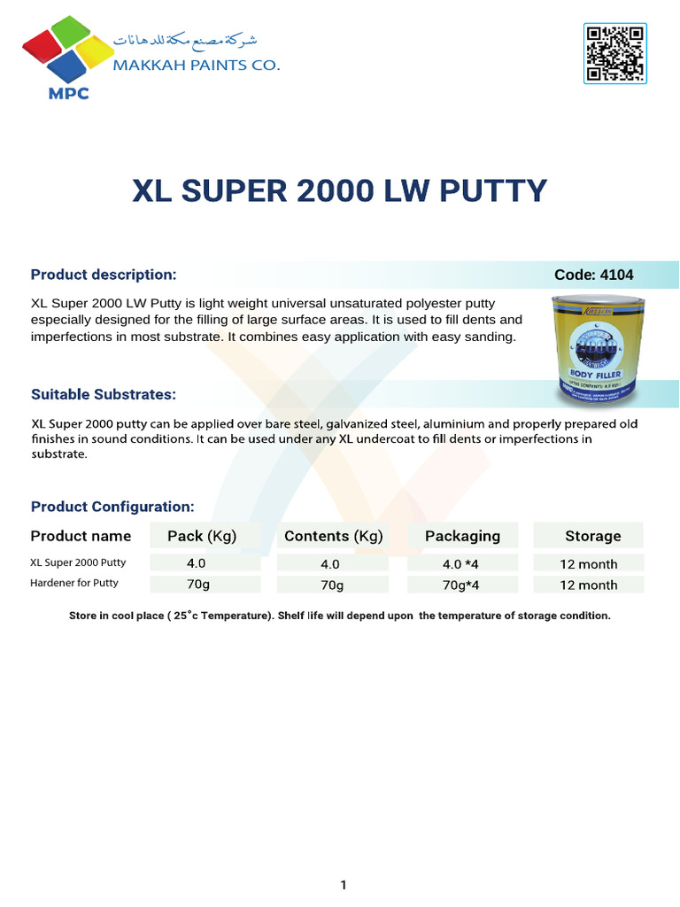 TDS - XL Super 2000 LW Putty | PDF