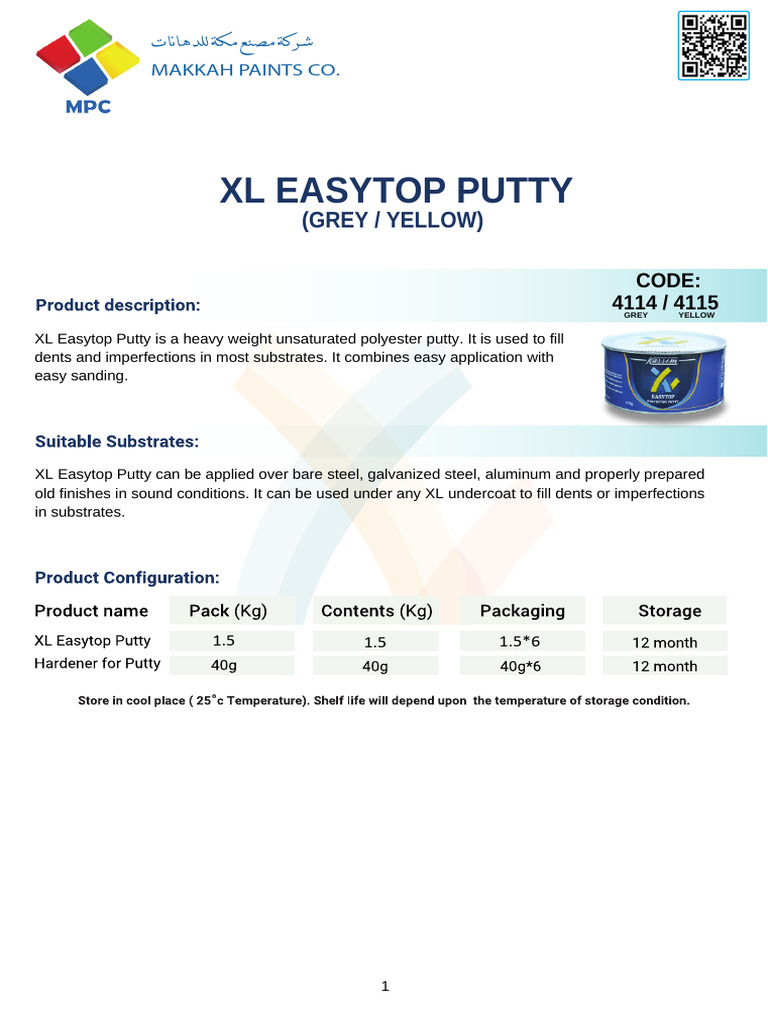 TDS - XL Easytop Putty (Grey & Yellow) | PDF